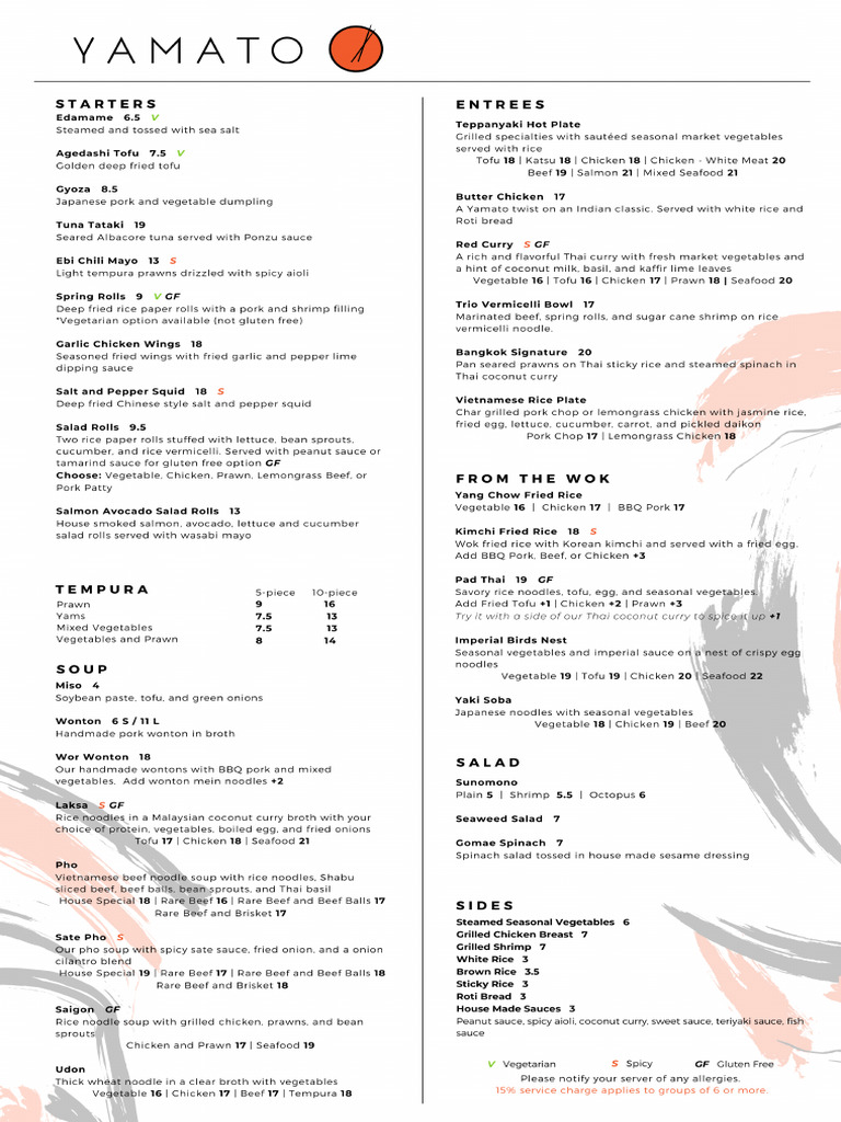 Westside Yamato Menu 2023 | PDF