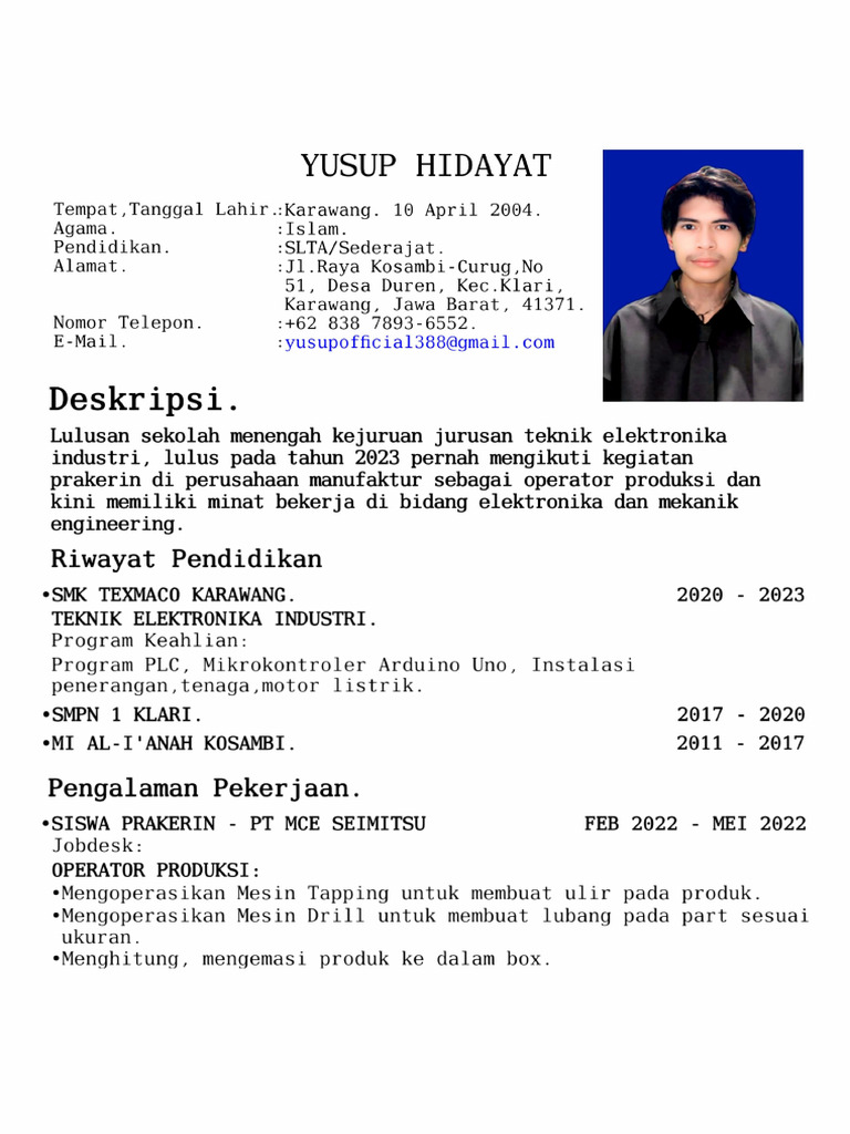 Curriculum Vitae Yusup Hidayat | PDF