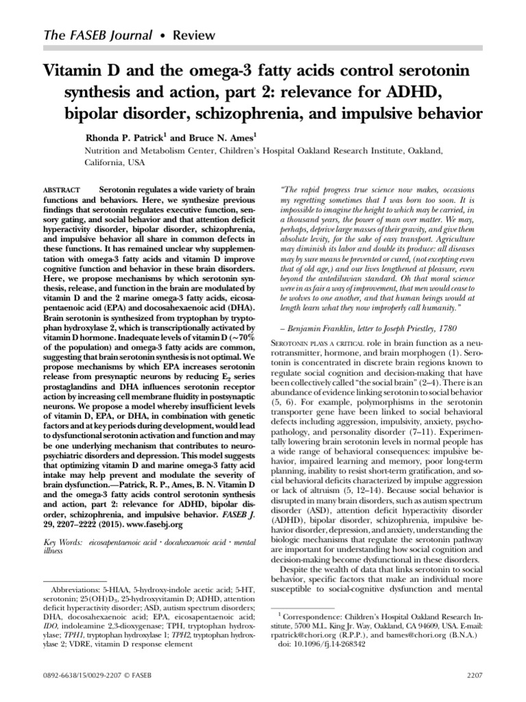 Vitamin D and The Omega 3 Fatty Acids Relevance For ADHD, Bipolar ...