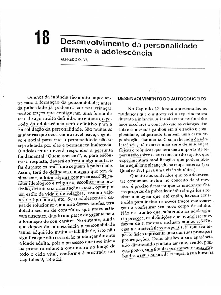 Texto 03 - Desenvolvmento da Personalidade durante a adolescência | PDF