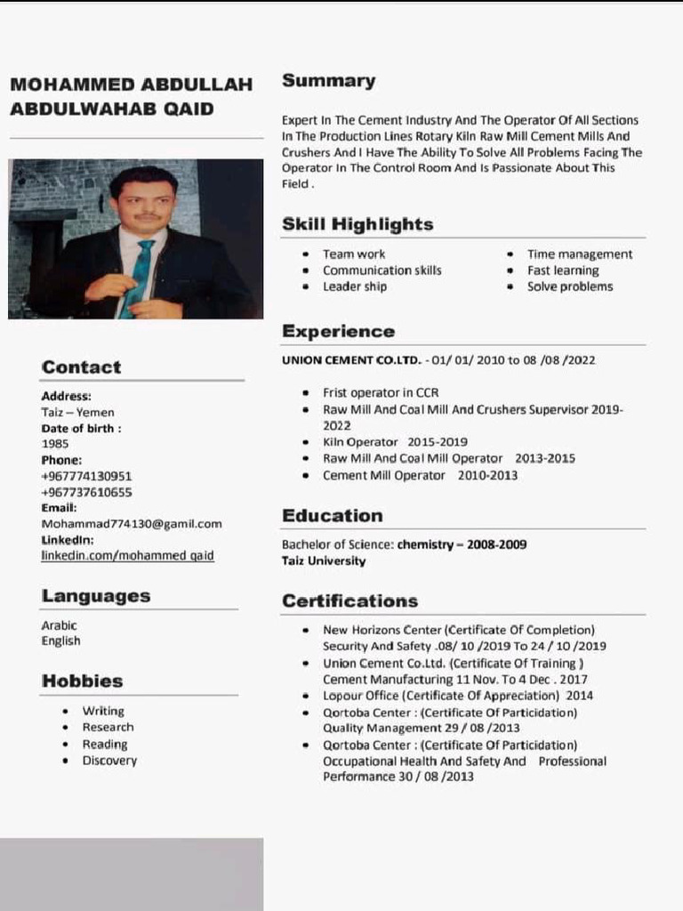 CV Mohammed Abdullah Abdulwhab Kaid | PDF