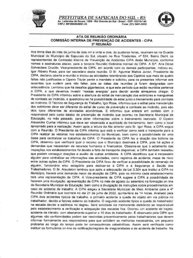 6 Ata de Reuniao CIPA 30 - 06 - 2022 | PDF