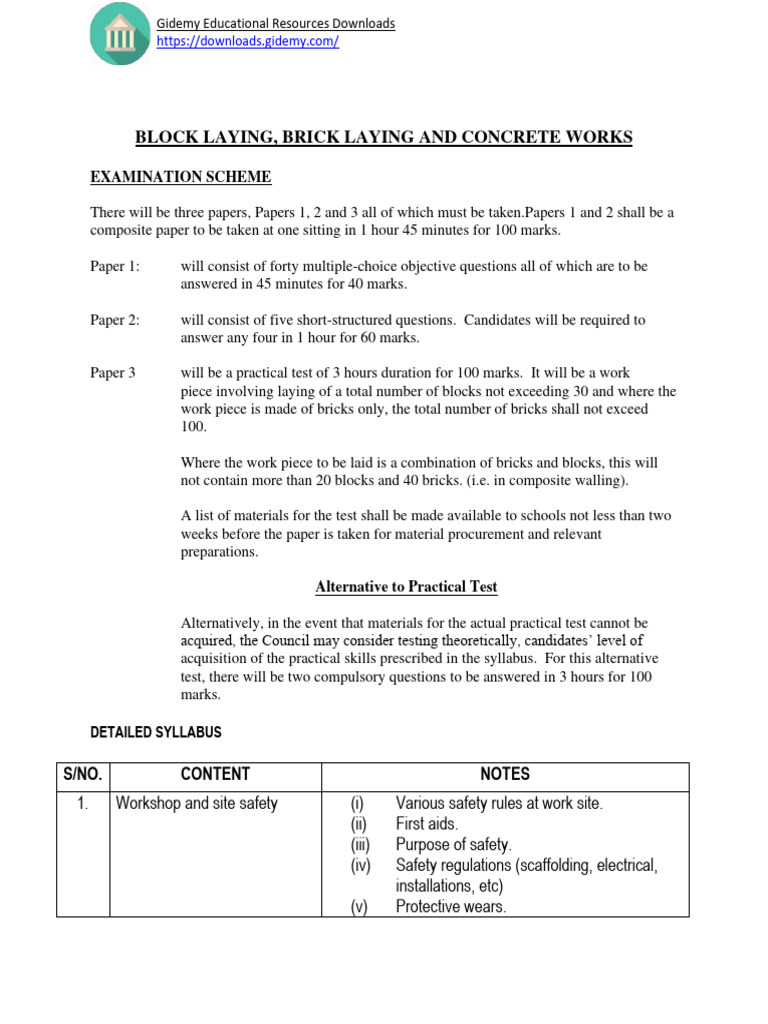 Block and Brick Laying Exam Guide | PDF | Concrete | Cement
