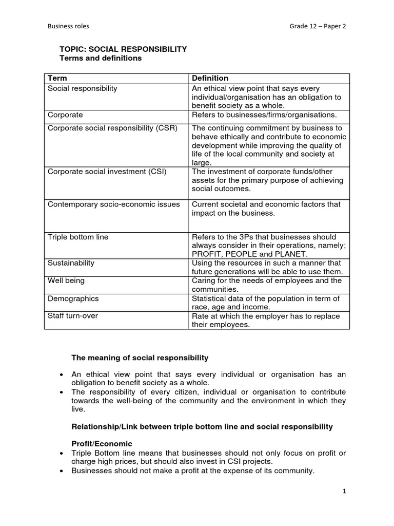 Topic 4 Grade 12 Social Responsibility | PDF | Corporate Social ...