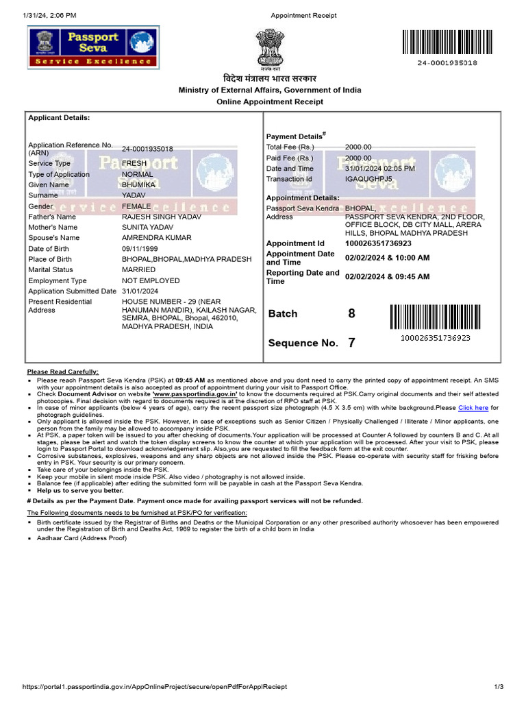 Appointment Receipt 2 | PDF | Identity Document | Birth Certificate