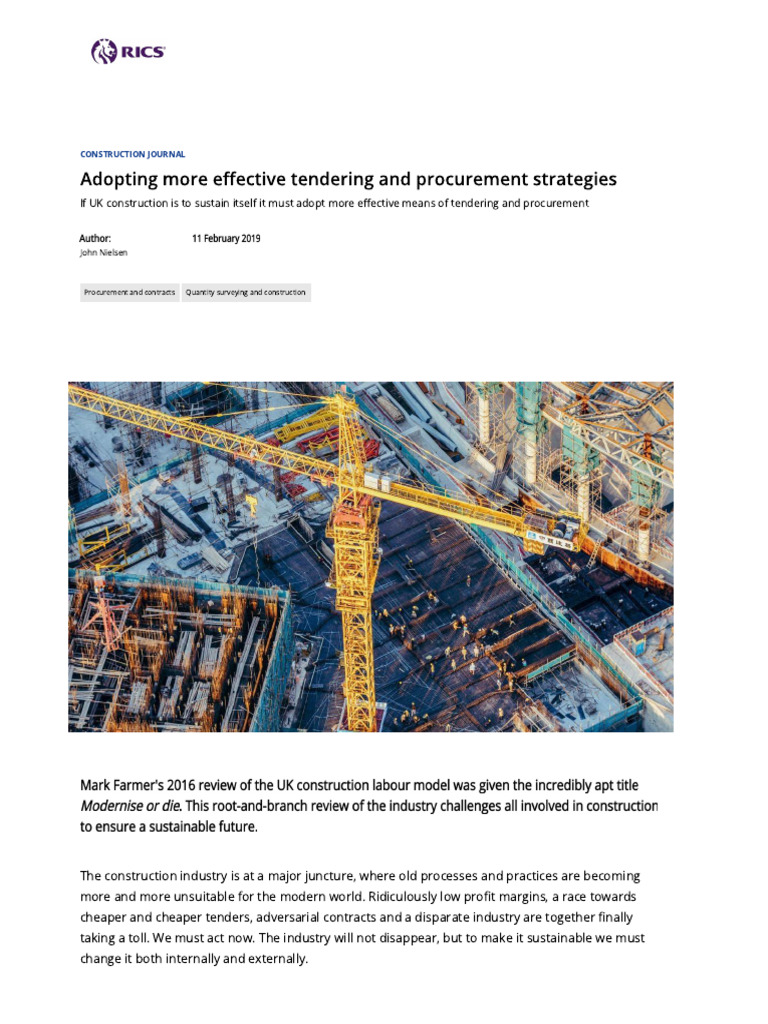 Adopting More Effective Tendering and Procurement Strategies | PDF