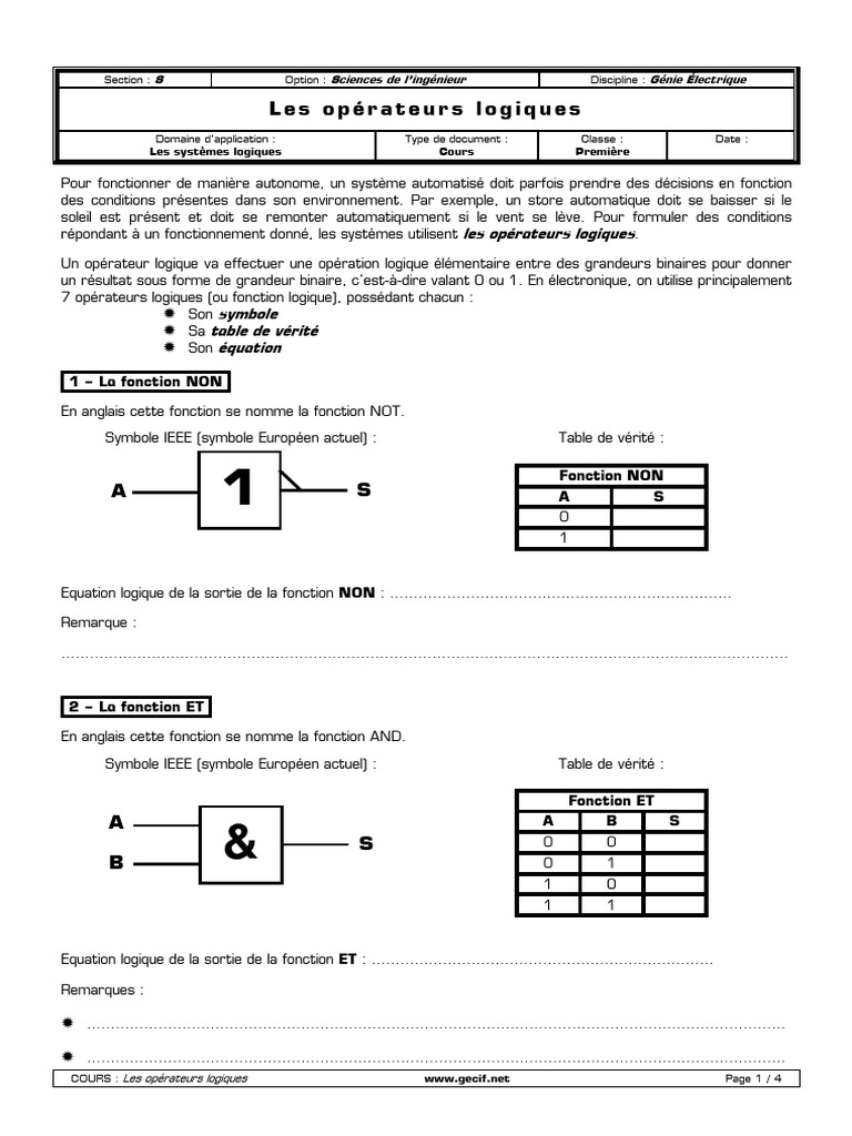 Les Operateurs Logiques | PDF | Logique