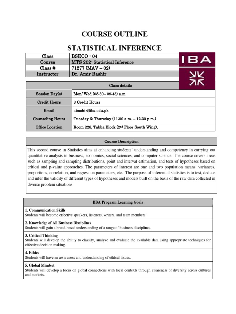 Course Outline MTS 202 - Statistical Inference | PDF | Statistics ...
