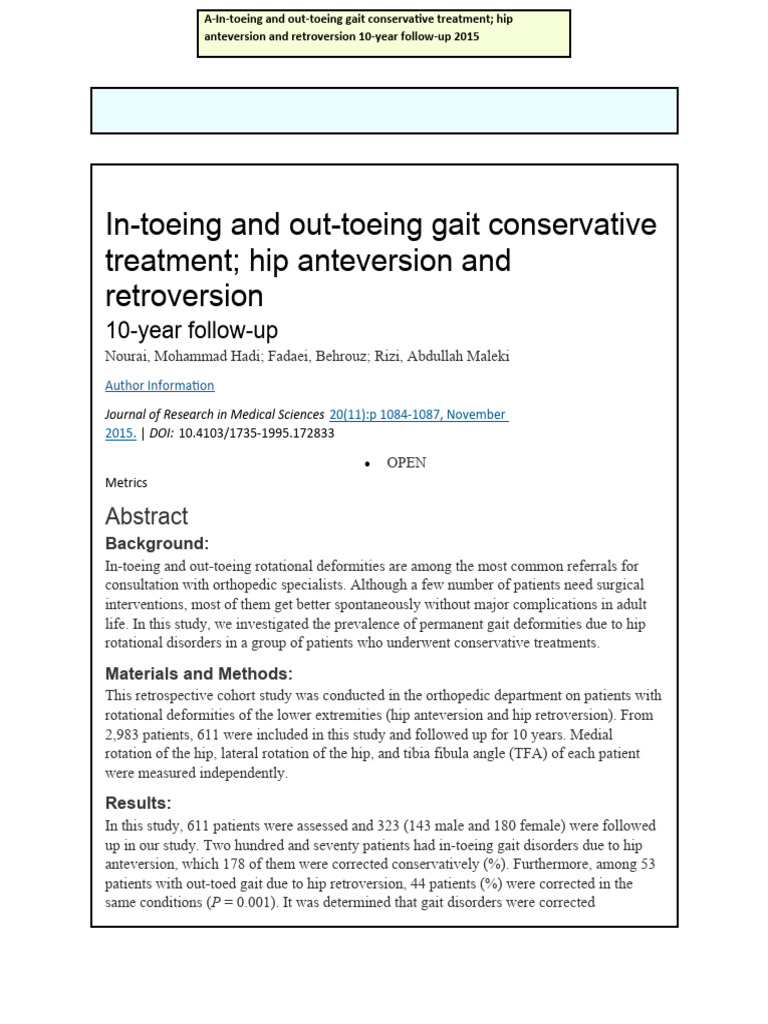 A-In-Toeing and Out-Toeing Gait Conservative Treatment Hip Anteversion ...