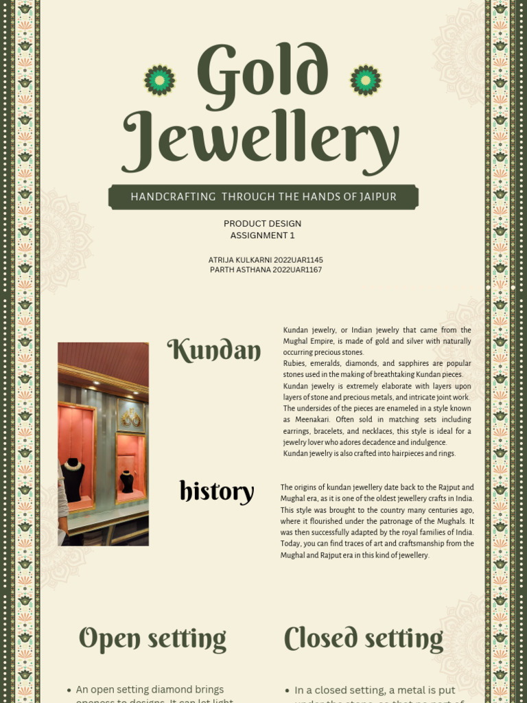 Kundan Jewelry: Crafting Elegance in Gold | PDF | Jewellery | Decorative Arts