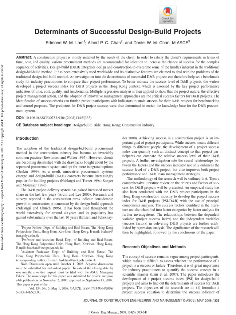 Determinants of Successful Design-Build Projects | PDF | Principal Component Analysis | Factor ...