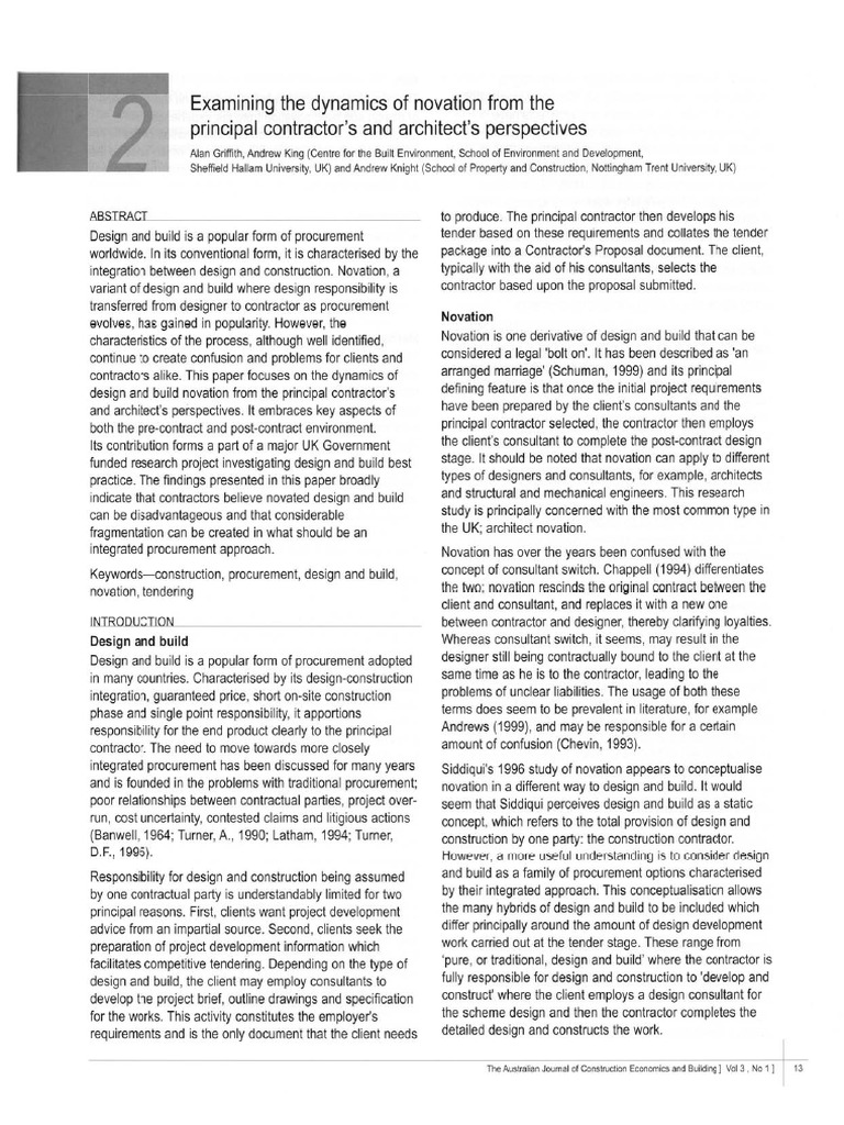 Novation Dynamics in Design and Build | PDF | Architect | Employment