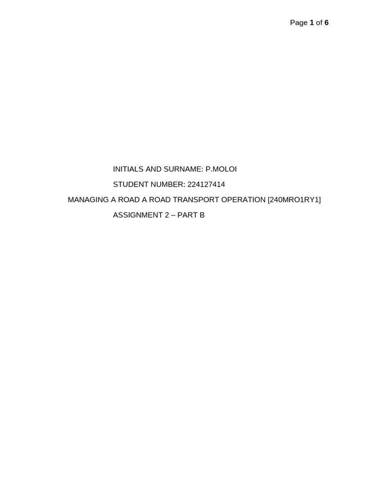 240mro1ry1 (Assignment 1 - Part B) | PDF | Transport | Employment