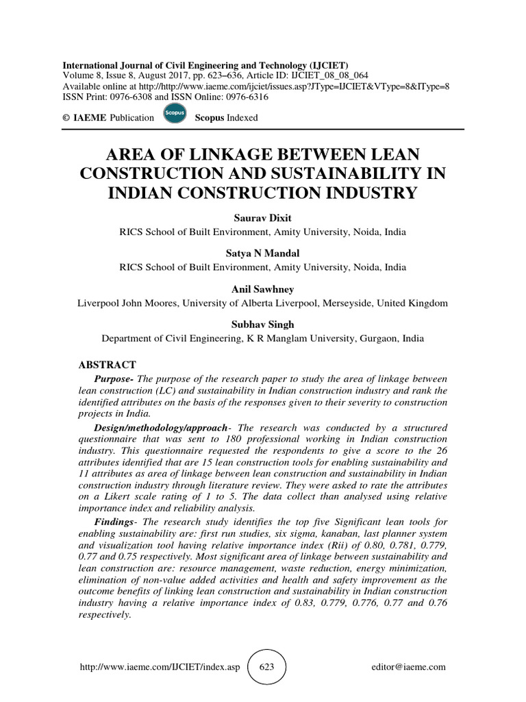 AREA OF LINKAGE BETWEEN LEAN CONSTRUCTION AND SUSTAINABILITY | PDF ...