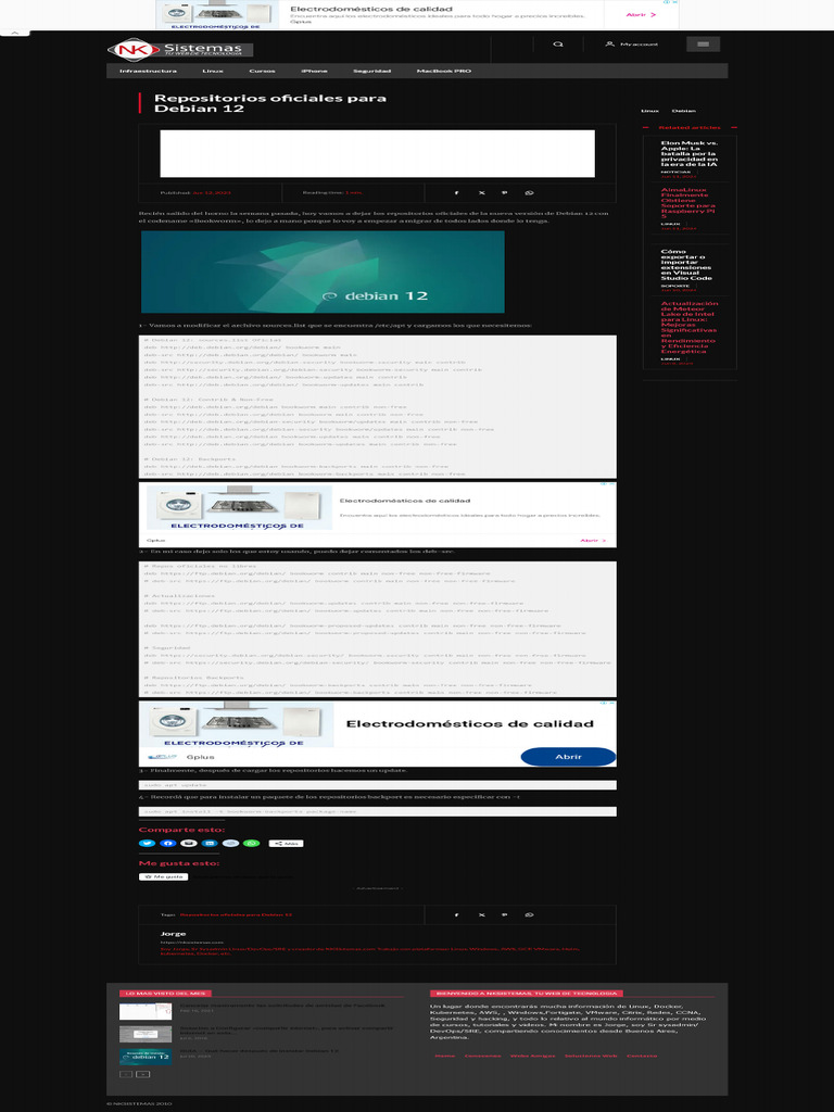 Repositorios Oficiales para Debian 12 | PDF