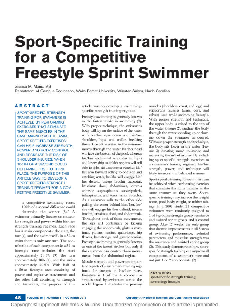Sport Specific Training For A Competitive Freestyle Sprint Swimmer ...