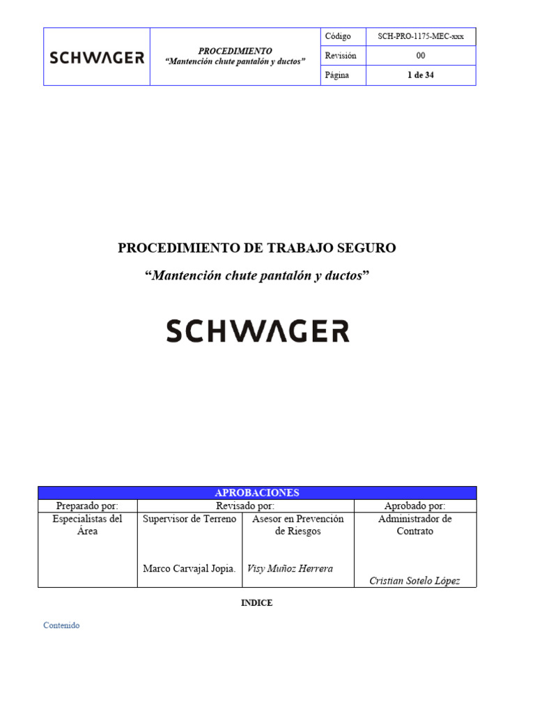 SCH-PRO-1175-MEC - Mantencion Chute Pantalon y Ductos Este Si | PDF ...