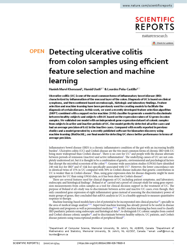 Detecting Ulcerative Colitis From Colon Samples Using Efficient Feature ...