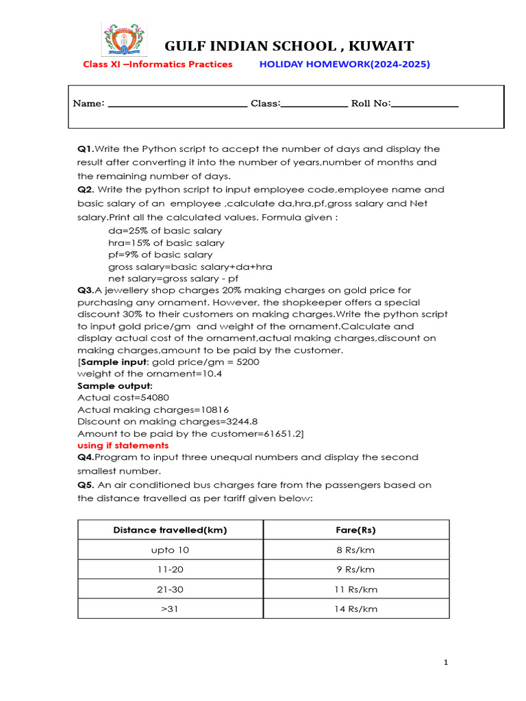 Informatic Practices Class 11 Worksheet | PDF | Salary