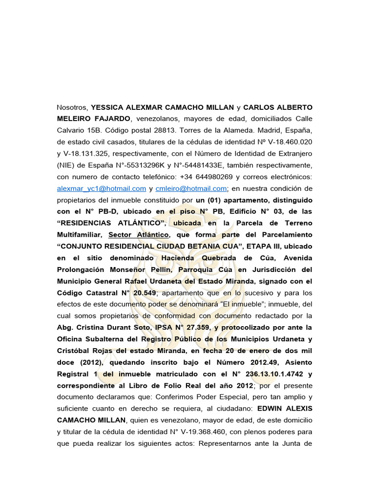 Poder de Administracion Inmueble | PDF | Condominio | Documento de identidad