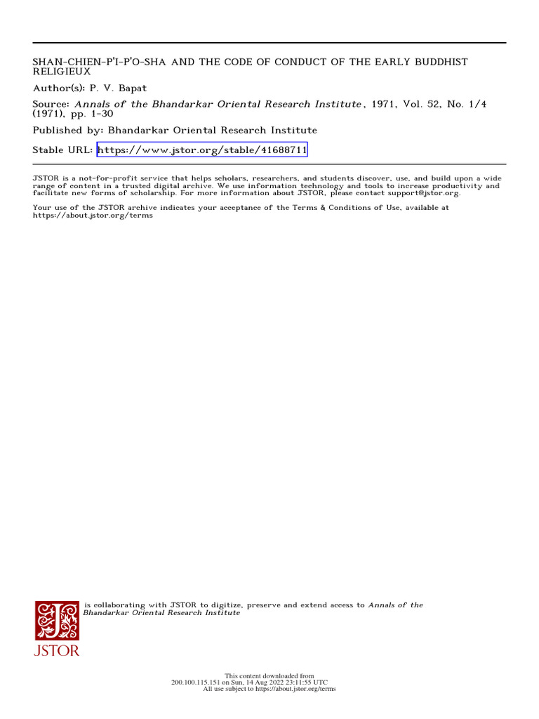 Shan-Chien-P'i-P'o-Sha and The Code of Conduct of The Early Buddhist ...