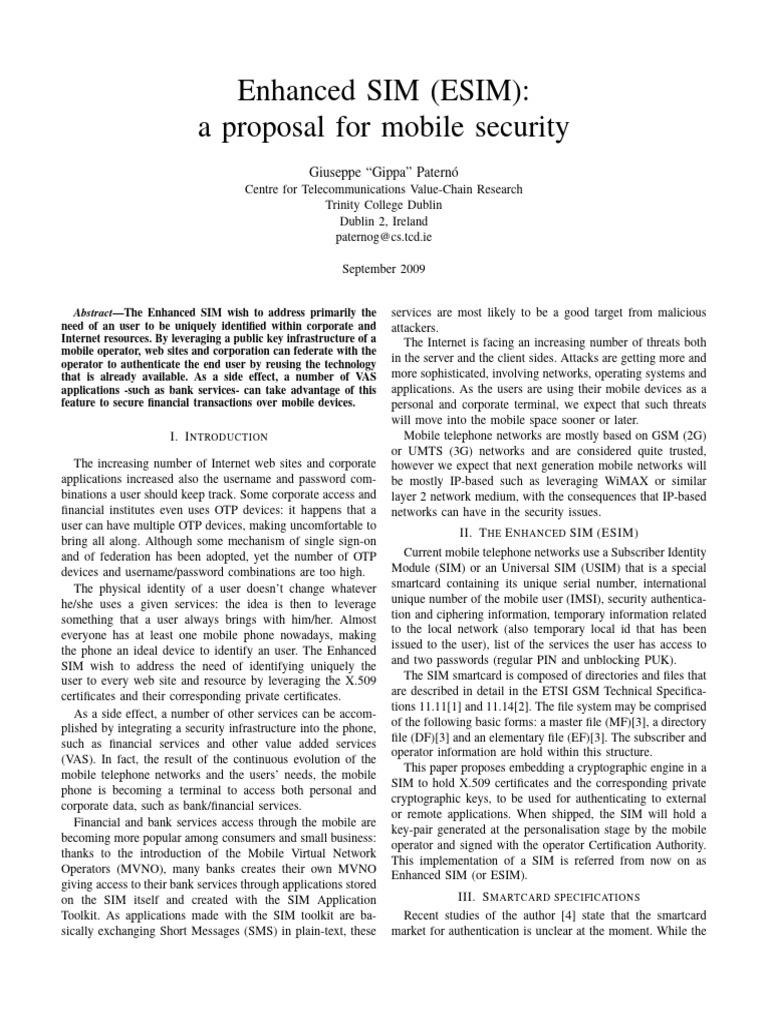 Enhanced SIM Proposal for Mobile Security | PDF | Public Key Certificate | Smart Card