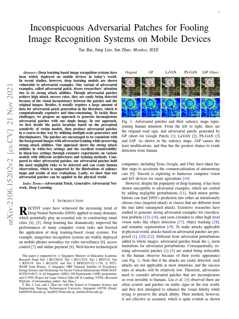 Inconspicuous Adversarial Patches For Fooling Image Recognition Systems On Mobile Devices | PDF ...