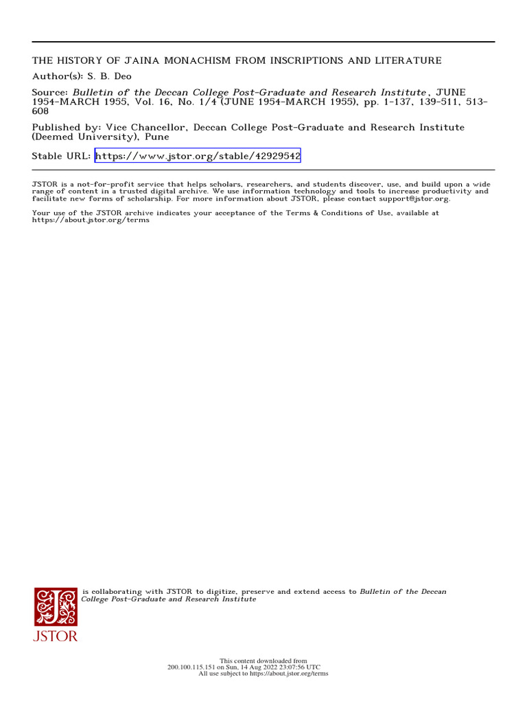 The History of Jaina Monachism From Inscriptions and Literature | PDF | Monasticism | Moksha