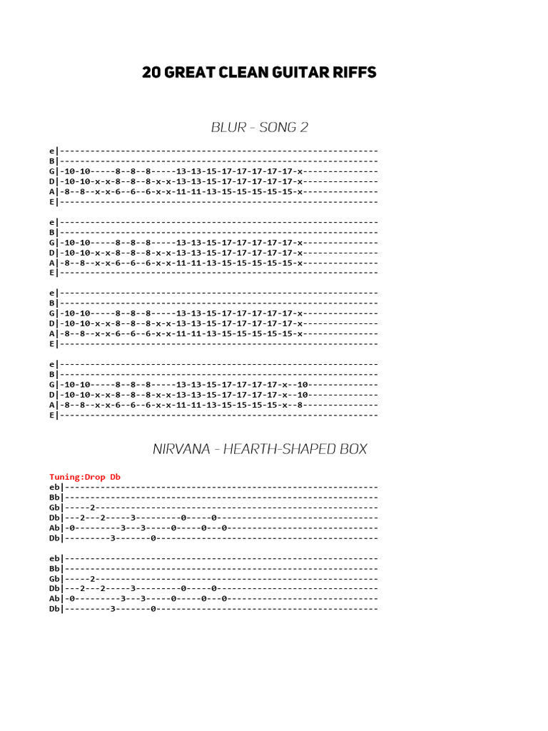 20 Great Clean Guitar Riffs | PDF | Necked Lutes | Pitch (Music)