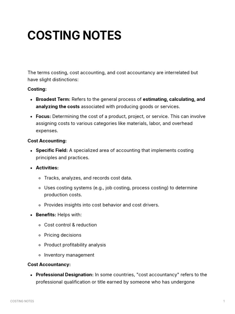 Costing Notes | PDF | Cost Accounting | Cost