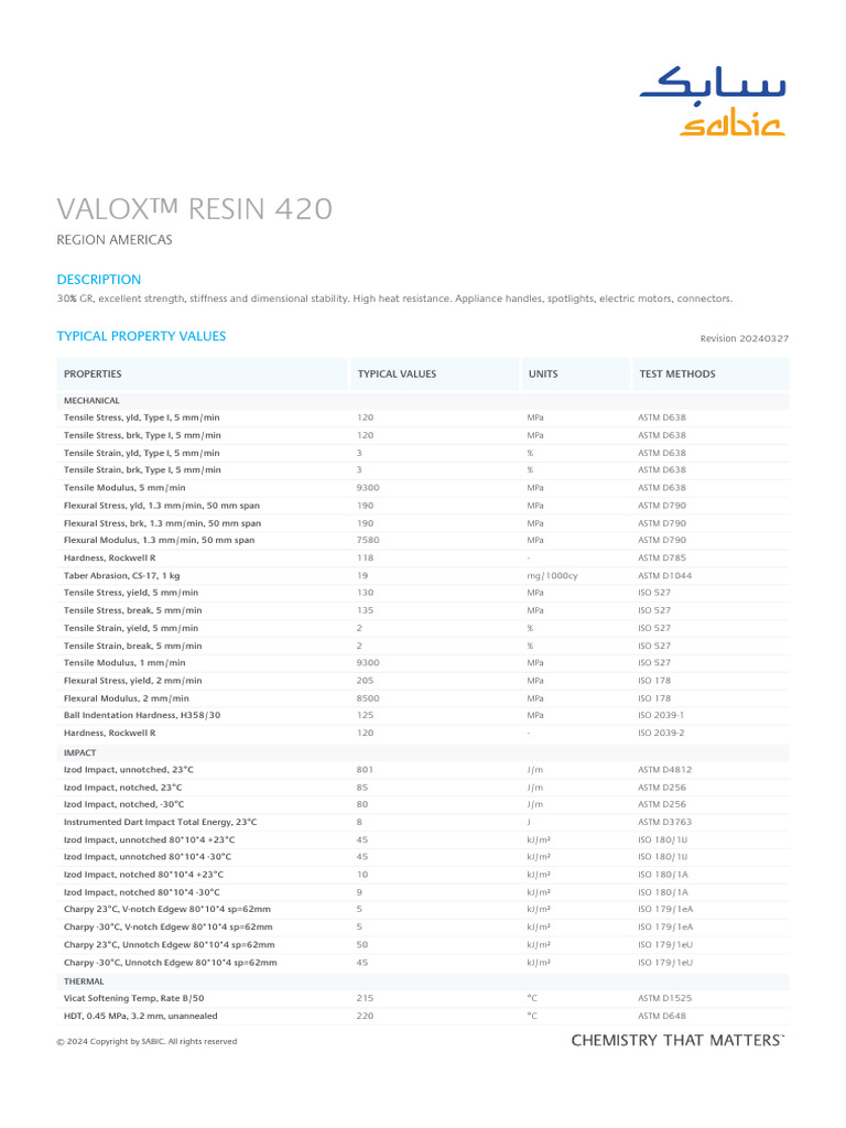 VALOX™ Resin_420_Americas_Technical_Data_Sheet (1) | PDF | Ultimate ...