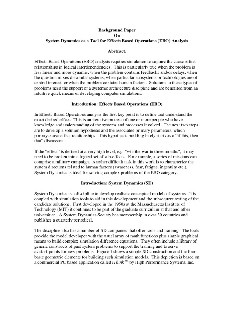Background Paper On System Dynamics As A Tool For Effects Based ...
