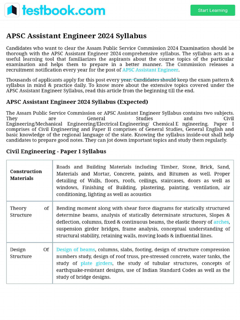 APSC Assistant Engineer 2024 Syllabus | PDF