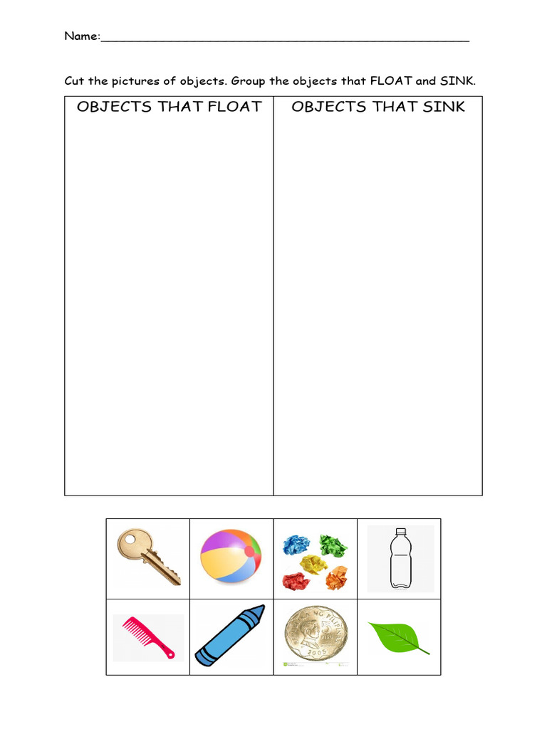 Objects That Float and Sink - Worksheet | PDF