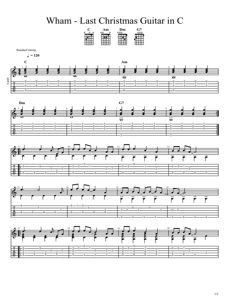 Wham - Last Christmas Guitar in C Arr | PDF