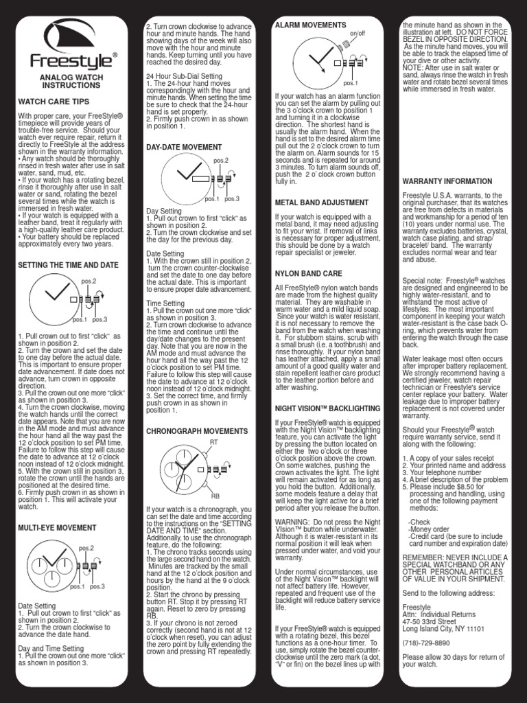 Analog Watch Instructions Watch Care Tips: Alarm Movements | PDF | Clock
