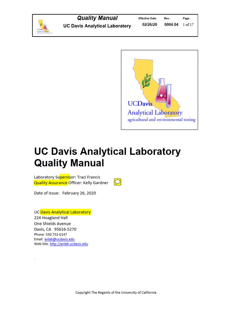 Unit#7 LAQ 1104 UC-Davis Lab Quality Manual Example Adnan | PDF ...