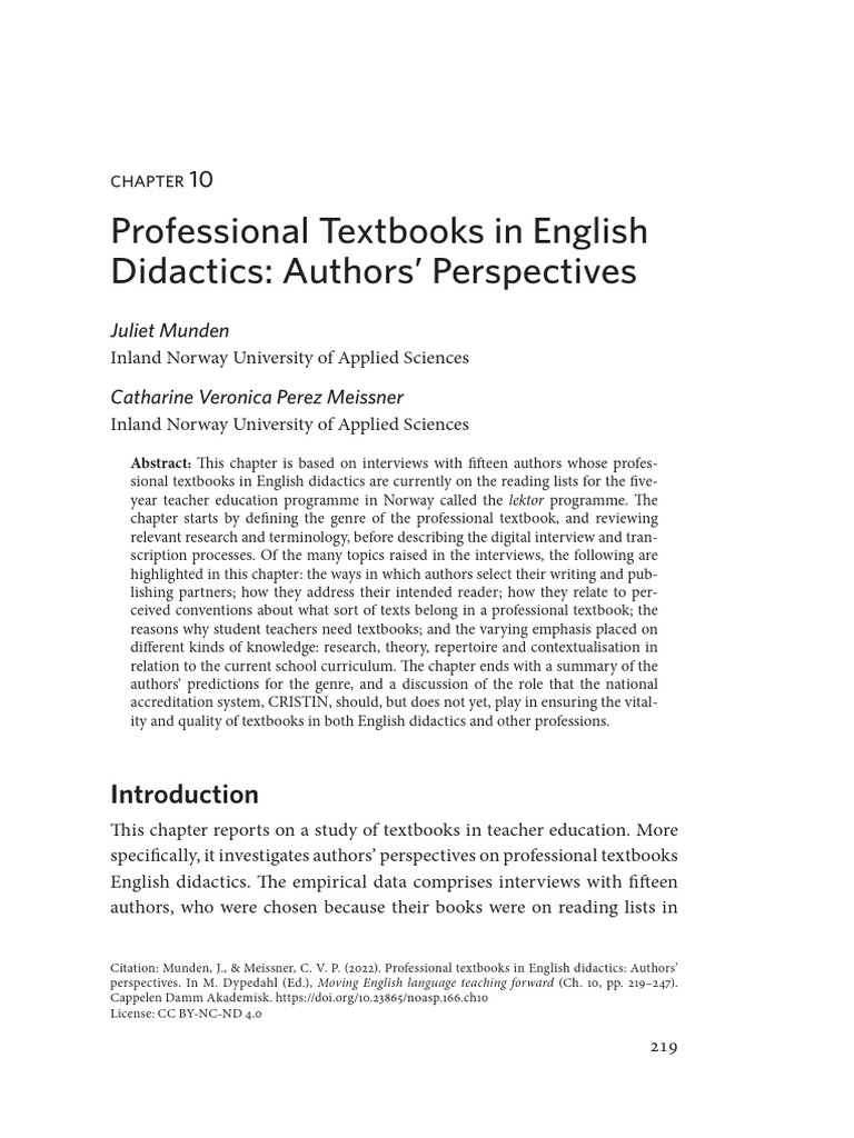 Professional Textbooks in English Didactics: Authors' Perspectives ...
