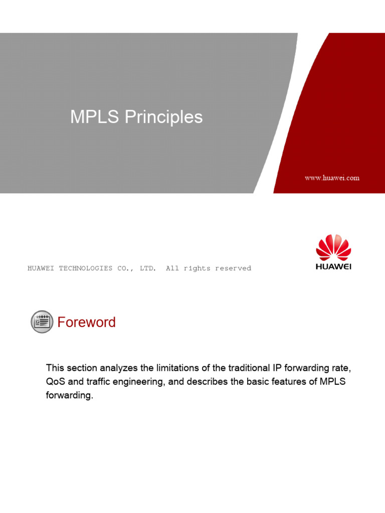01 MPLS Principles v1.0 | PDF | Networking | Multiprotocol Label Switching 01 MPLS Principles v1.0 | PDF | Networking | Multiprotocol Label Switching