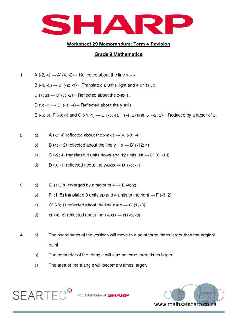 Grade 9 Math Term 4 Revision Worksheet | PDF | Area | Triangle