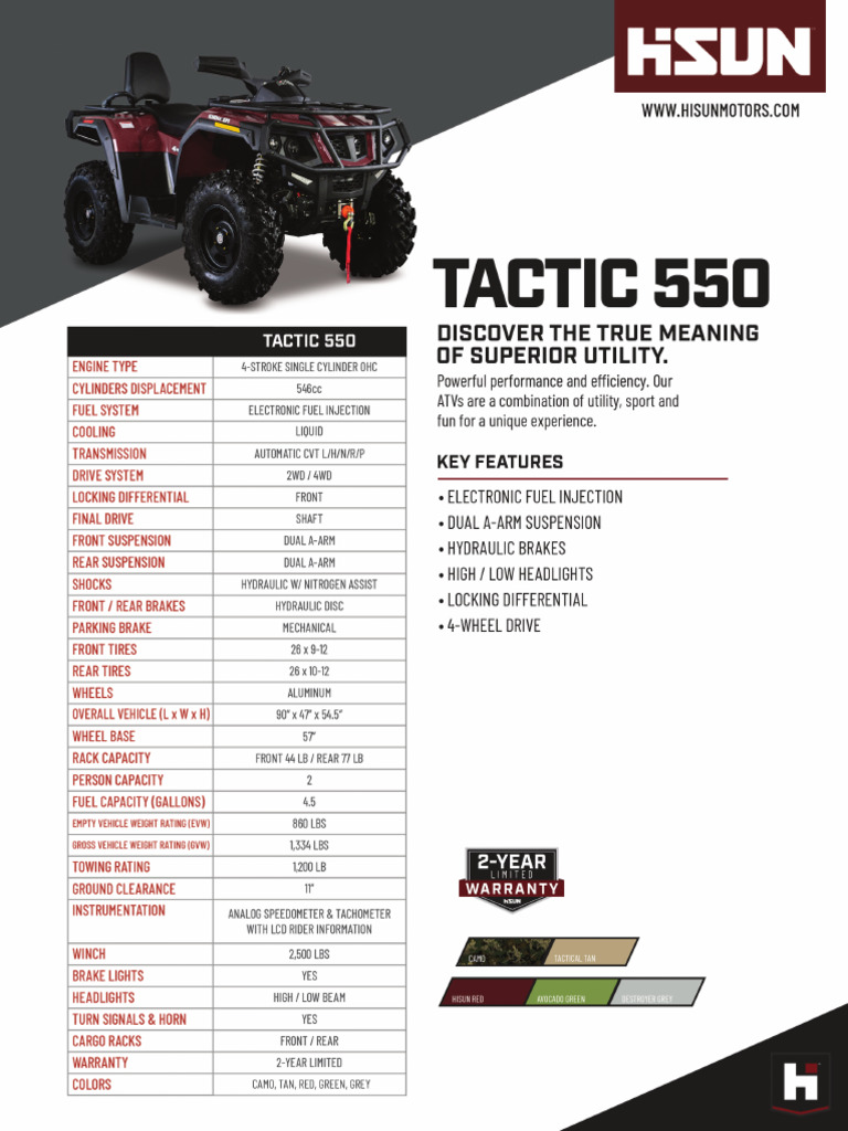 2021 Tactic 550 Spec Sheet 92366 | PDF