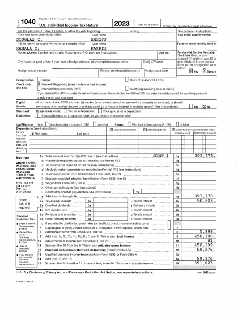 VP 2023 Tax Returns Signed Redacted | PDF