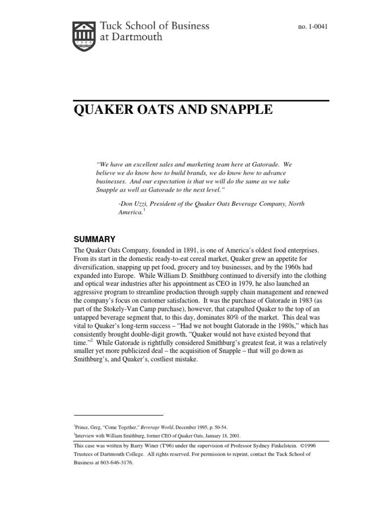 Quaker Oats & Snapple | PDF | Drink | Companies