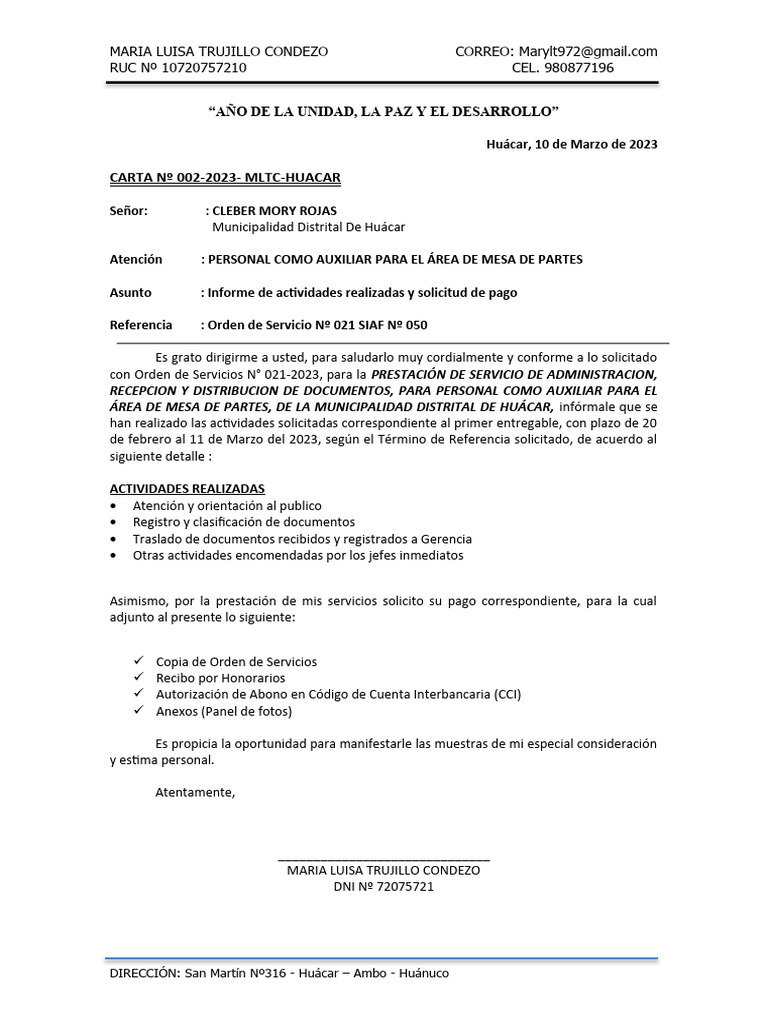 Carta Informe 10-03-2023 | PDF