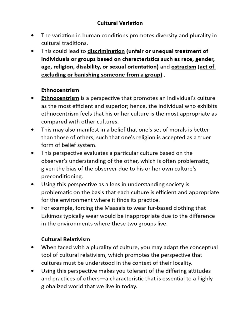 Cultural Variation | PDF | Race (Human Categorization) | Egalitarianism