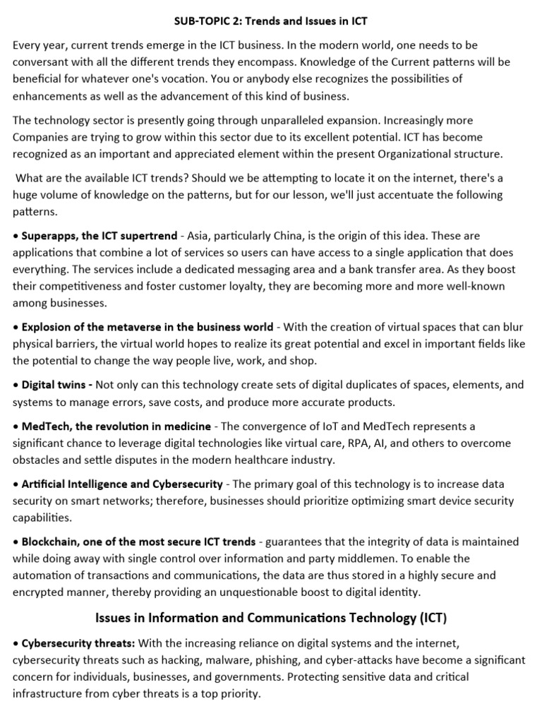 Sub Topic 2 Trends and Issues in ICT | PDF | Computer Security | Security