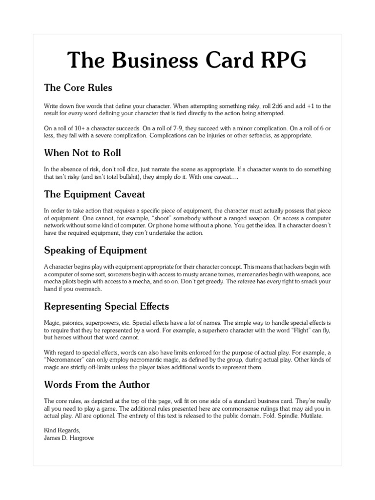The Business Card RPG | PDF