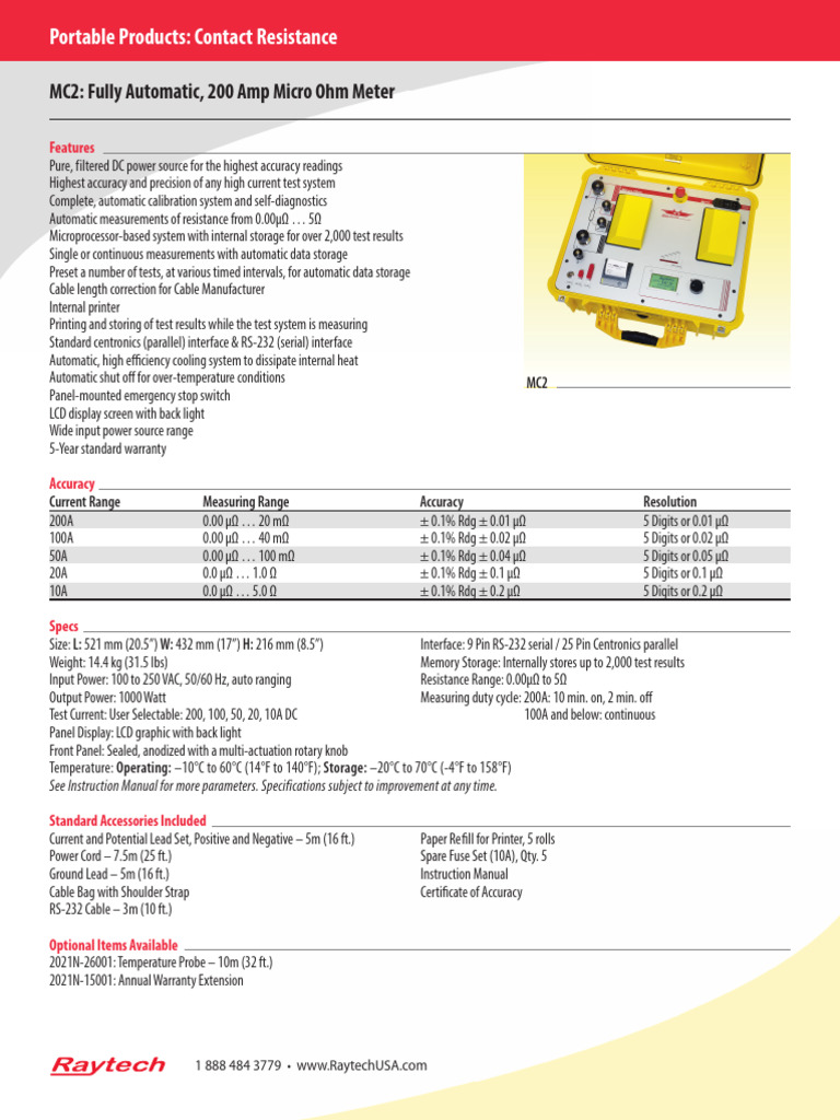 MC2 DataSheet F | PDF | Instrumentation | Accuracy And Precision