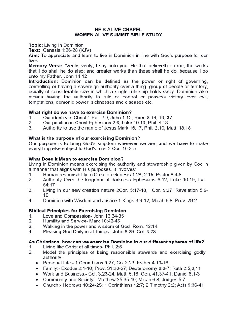 2024 Bible Study - Living in Dominion | PDF | Religious Belief And ...