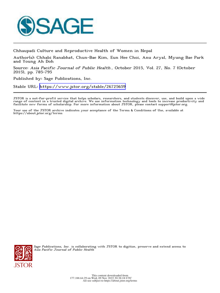 Chhaupadi Culture and Reproductive Health of Women in Nepal | PDF